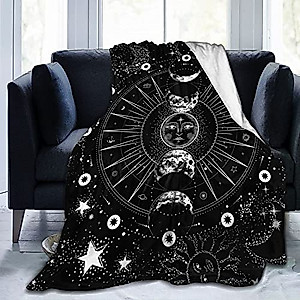 Sun and Moon Black and White Soft Throw Blanket All Season Microplush Warm Blankets Lightweight Tufted Fuzzy Flannel Fleece Throws Blanket for Bed Sofa Couch 80"x60"