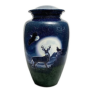 CUERO URNS - Beautiful Deer, Eagle and Wolf with Moon Cremation Urn for Adult Human Ashes with Velvet Bag - Affordable Funeral Urn Male Or Female Urn