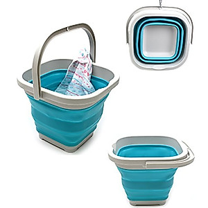 SAMMART 5L (1.3 Gallon) Sqare Collapsible Plastic Bucket - Foldable Square Tub - Portable Fishing Water Pail - Space Saving Outdoor Waterpot (1, Bright Blue)
