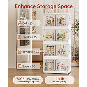 HAIXIN 400QT Stackable Storage Bins With Lids, Plastic Clear Storage Bins Collapsible Storage Drawers, 4 Pack Closet Organizers and Storage Containers with Doors and Wheels For Home, Office, Dorm