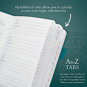 Legend Planner Password Book with Alphabetical tabs. Internet Address Keeper Logbook. Journal for Website Logins, Medium 5.3x7.7" (Turquoise)