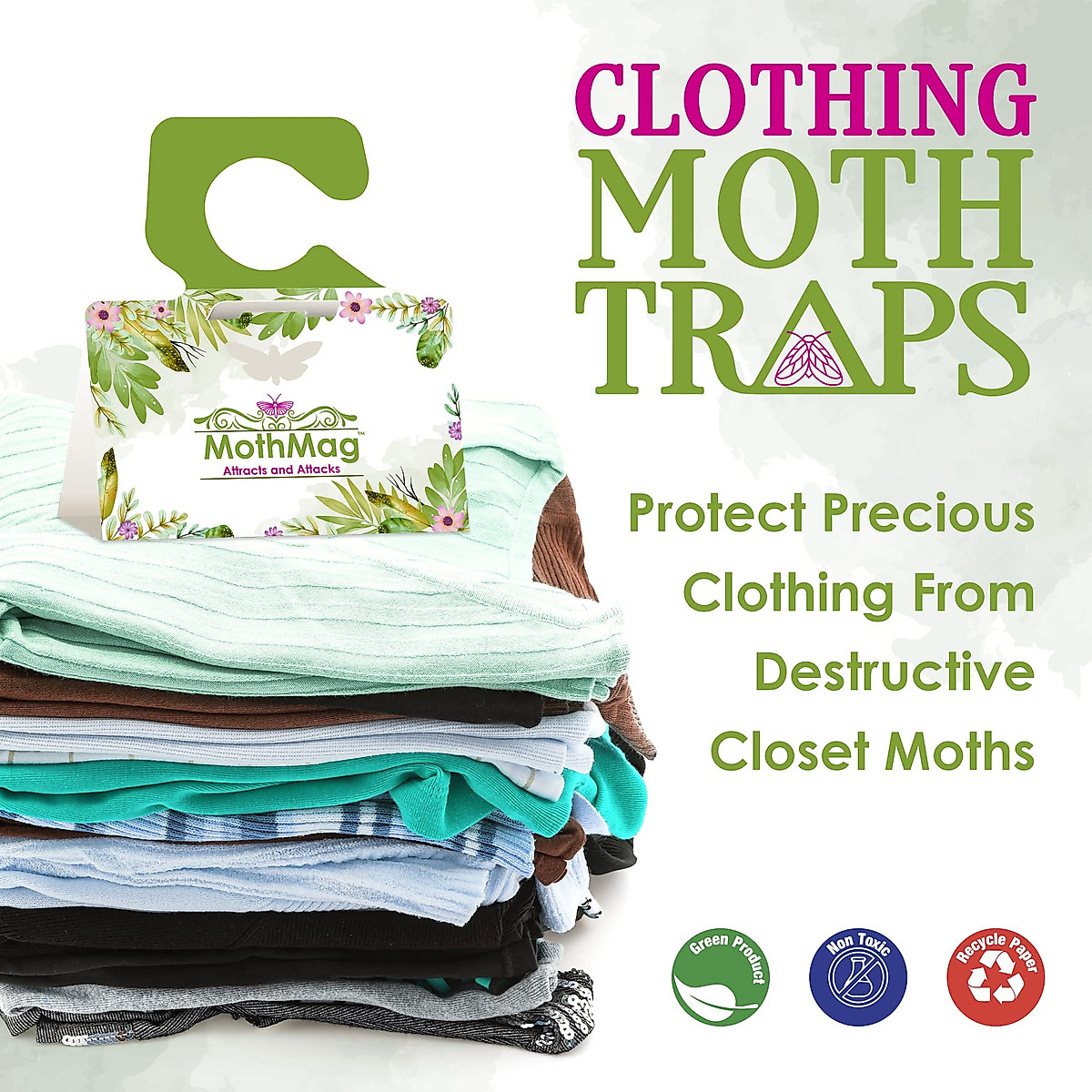 MothMag Moth Traps for Clothes, Closets, Fabrics, and Carpets, Clothing Moth Traps, Clothes Moth Traps, Closet Moth Traps, Moth Pheromone Traps, Extra-Strength Adhesive Glue Clothes Moth Trap, 6 Pack
