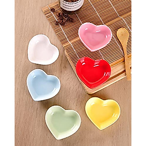 WHJY Pink Love Heart Shaped Ceramic Side Dish Bowl, Contemporary Porcelain Side Dishes Bowl, Seasoning Dishes Soy Dipping Sauce Dishes for Wedding Birthday Party- Set of 6