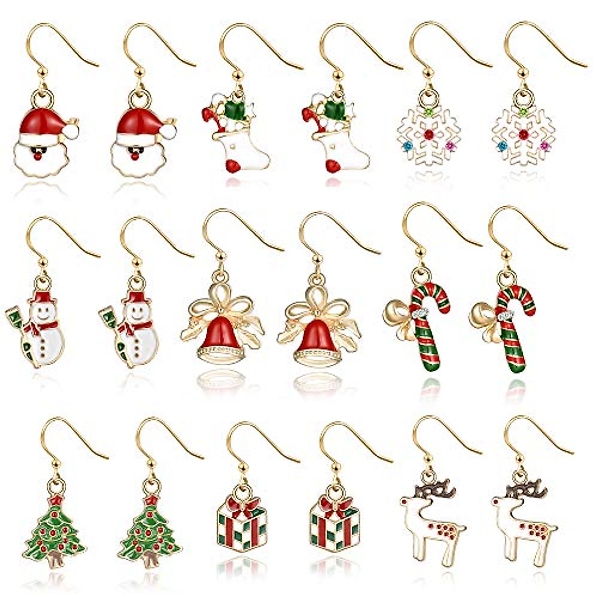 9 Pairs Christmas Drop Earrings Set Thanksgiving Xmas Holiday Dangle Earrings Jewelry Set for Womens