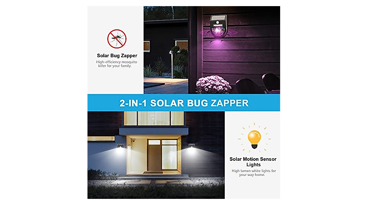 Bug Zapper Outdoor 2 Pack, RECHOO Upgraded 2-in-1 Solar Bug Zapper ...