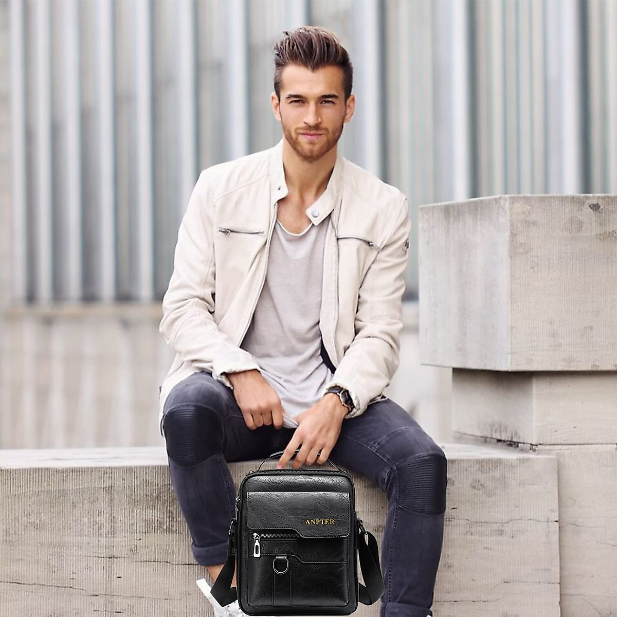 Messenger Bag for Men Crossbody Shoulder Purse Small Vintage PU Leather Satchel Pouch Side Crossover Handbag (Men Messenger Bag for Black)