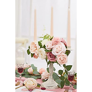 Serwalin Artificial Flowers Fake Silk Flowers for DIY Wedding Bouquets Cake Decoration Mixed Roses Combo Blush Pink and White Flower Centerpieces Arrangements for Party Table Chair Decor