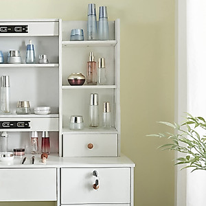 Makeup Vanity Dressing Table with Drawers and Lighted Mirror, White Vanity Set Dresser Desk and Cushioned Stool (US1905)