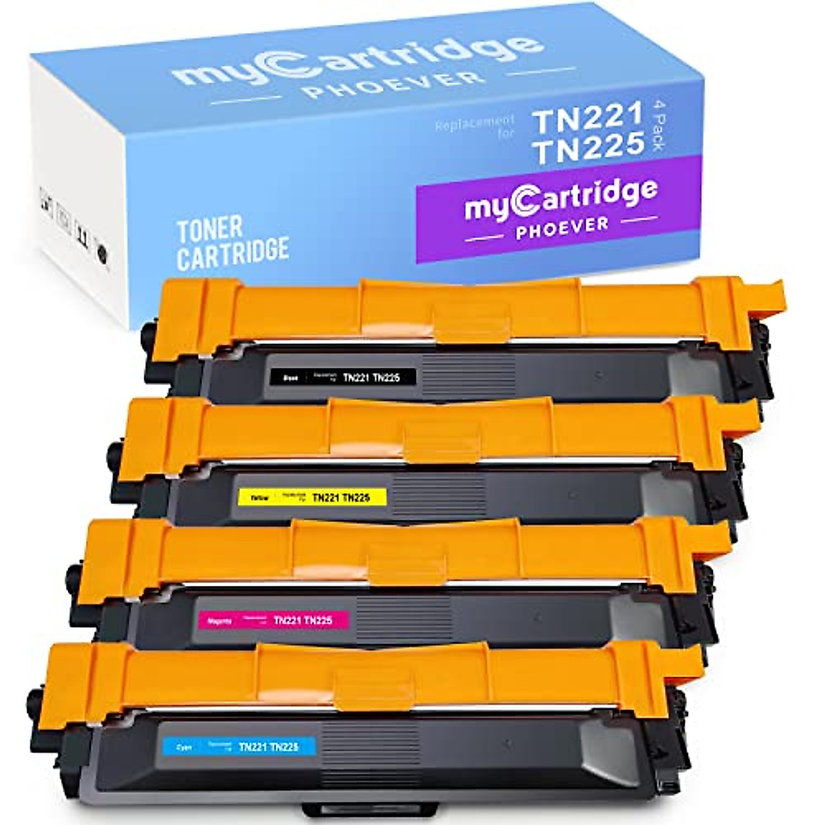TN-221 TN-225 Combo Pack Compatible Toner Cartridge Replacement for Brother TN221 TN225 for HL-3140CW HL-3170CDW HL-3180 MFC-9130CW MFC-9330CDW Printer(Black, Cyan, Magenta, Yellow)
