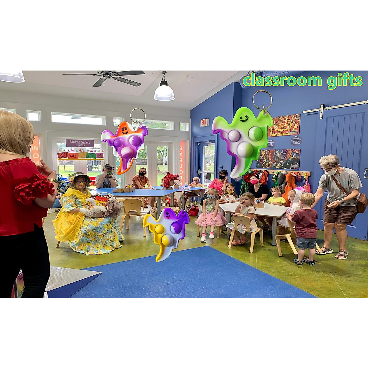 HOZKEAP 24 Packs Bulk Halloween ghost Fidget Bubble Mini Pop Keychain，Small Birthday Party Favors Supplies and Student Prizes