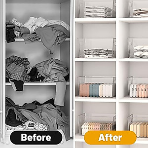 6 Pack Large Clear Storage Organizer Bins, Plastic Storage Bins Pantry Organizer Bins wit Handle, BPA Free Storage Containers for Kitchen, Refrigerator, Freezer, Countertops, Cabinet,Closet,Bathroom