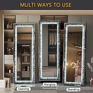 Hasipu Full-Length Mirror 63”×20” with Lights and Crystal Crush Diamond, Wall Mounted Hanging Diamond Mirror Leaning for Living Room Bedroom