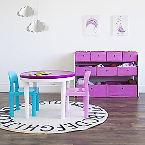 Humble Crew, White/Blue/Pink Kids 2-in-1 Plastic Building Blocks-Compatible Activity Table and 2 Chairs Set, Light Colors