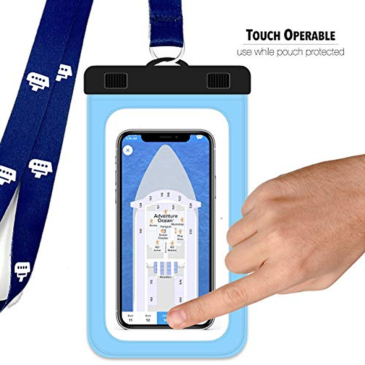Cruise Lanyards Waterproof Cell Phone Pouch Dry Case with Touch Screen [2 Pack] Blue