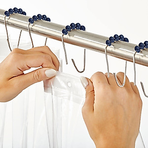 mDesign Steel Metal Easy-Glide Roller Ball Shower Curtain Rings - Bathroom Shower Curtain and Curtain Liner Rolling Ring Hooks for Shower Rod, Guest Bath and Powder Room - 12 Rings - Navy Blue