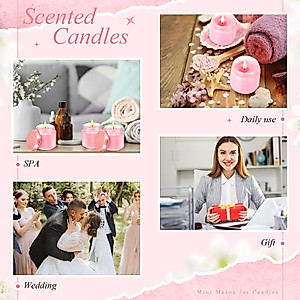 Conelist 24 Pcs Mini Mason Jar Candles Bulk 4 oz Scented Wax Candles Gift Small Soy Scented Candles with Lid Party Favor for Birthday Baby Shower Wedding, Freesia, Jasmine, Lavender(Pink, Rose Gold)