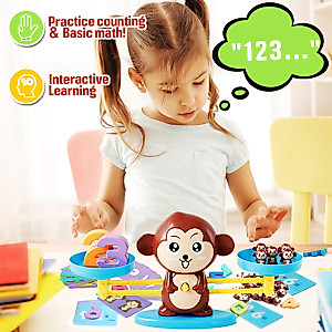 CozyBomB™ Monkey Balance Counting Toys Cool Math Games - STEM Preschool Educational Toys for 3 4 5 Year olds Cool Math Educational Kindergarten - Number Toddler Learning Games for Boys and Girls