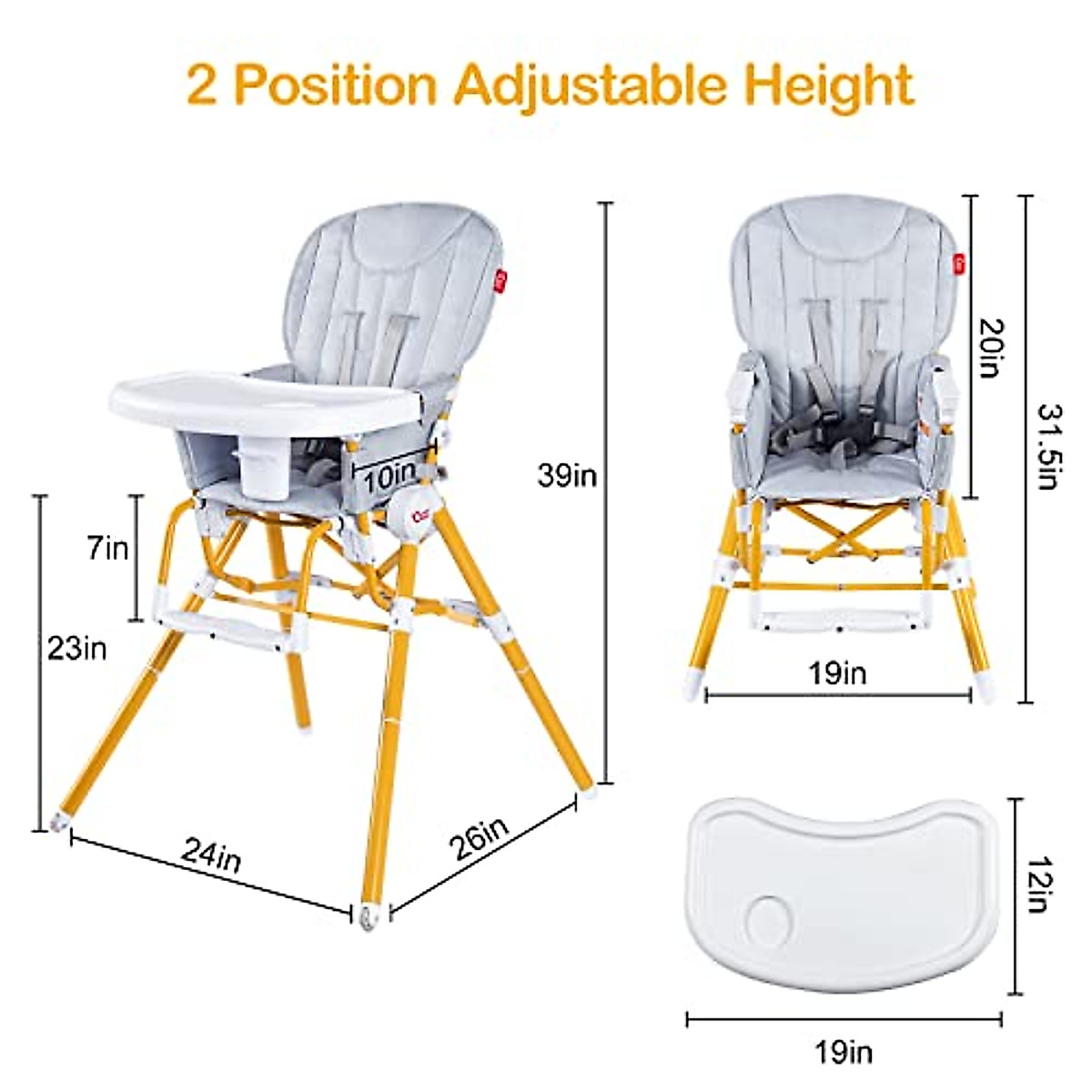 High Chairs for Babies and Toddlers, Baby High Chair, Ceurmt Baby Toddler High Chair, Convertible Highchairs with Removable Tray, Foldable | Portable, Height Adjustable, Space Saver, Easy Clean up