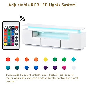 Modern LED TV Stand for 75 inch TV, White Entertainment Center with LED Lights and 4 Storage Cabinets, High Gloss Media TV Console with Drawer for Living Room, Bedroom