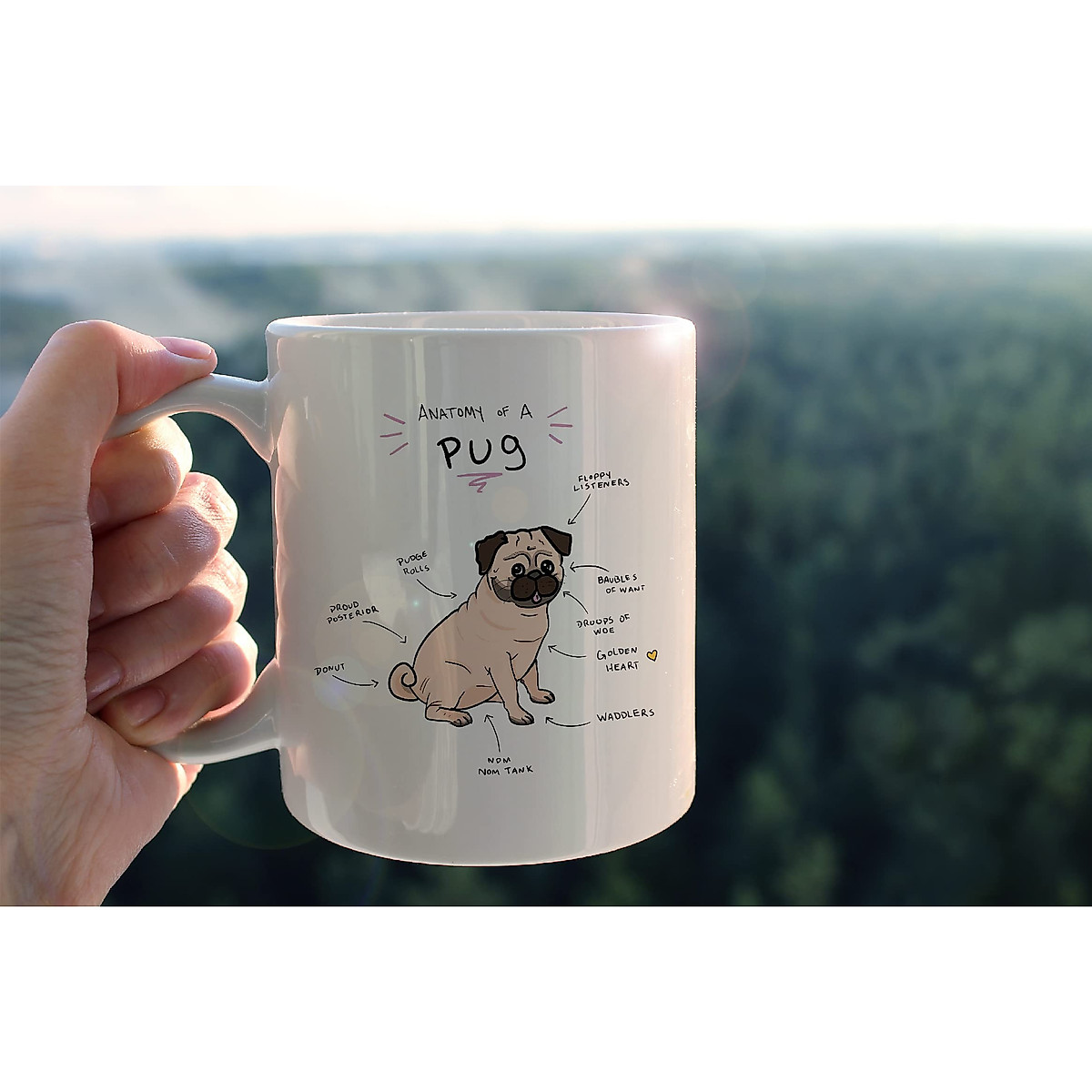 kunlisa Cute Pug Mug Cup,Anatomy of a Pug Ceramic Mug-11oz Coffee Milk Tea Mug Cup,Gifts For Dog Lovers Pug Mom Dog Mom Women Men Teen Girls,Pet Lovers Coworkers Gifts