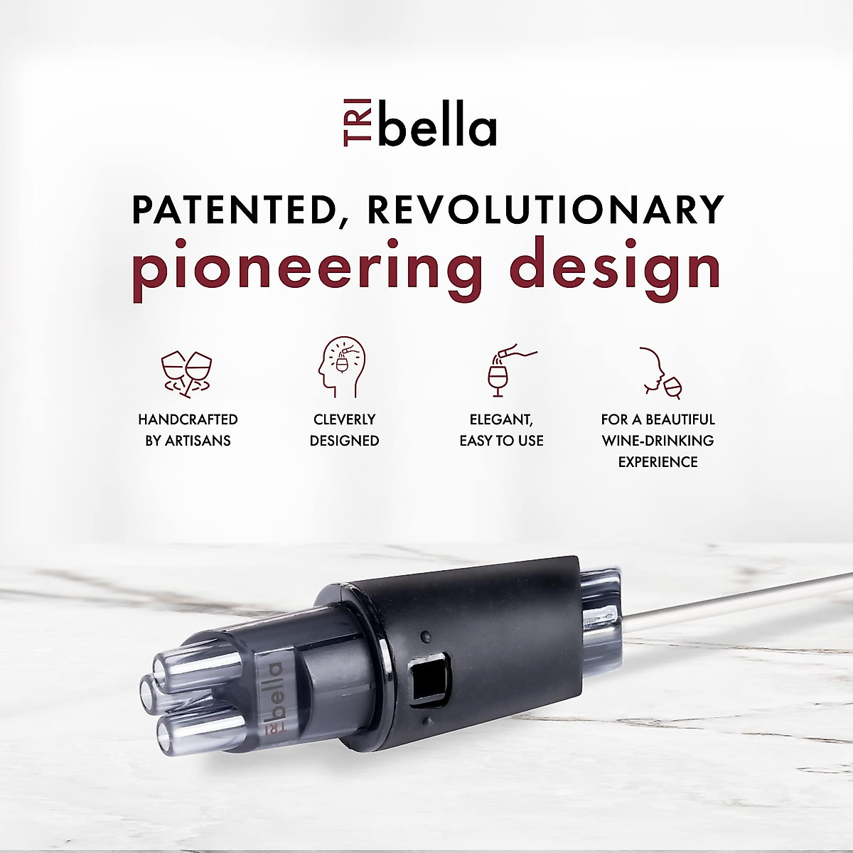 TRIbella Air Speed Wine Aerator, Drip-Free, Artisan Wine Pourer with Polycarbonate Base and Acrylic Spouts, Wine Accessories for Refined Flavor and Aroma, Wine Gifts for Aficionados, Comes with a Case