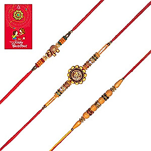 Sharvil Set 3 of Rakhi for Brother Bhaiya Bhabhi Raksha Bhandhan Rakhi Thread Bracelet Cotton Thread multi design