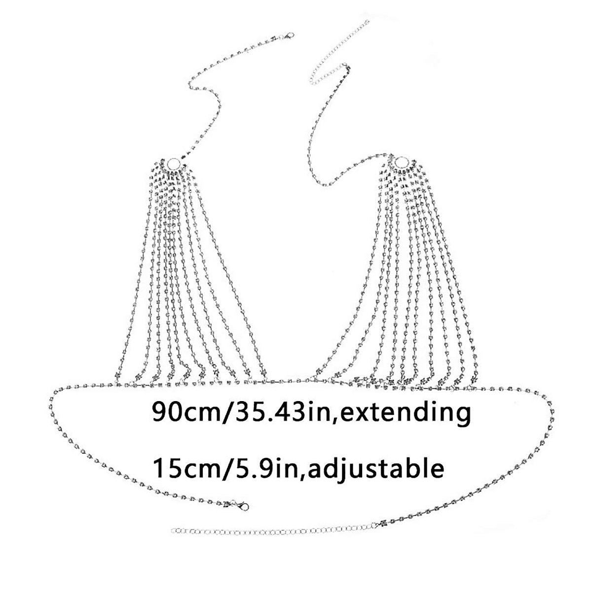 Sethain Boho Crystal Body Chain Sparkly Rhinestone Bikini Chest Chains Bra Nightclub Body Accessories Jewelry for Women and Girls (Silver)
