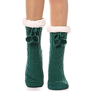 Anlisim Women Slipper Socks Fluffy Fuzzy Cabin Cozy Winter Warm Comfy Soft Fleece Thick Home Stocking Stuffers with Grips Non Skid Gift Socks（Ball (Green)）
