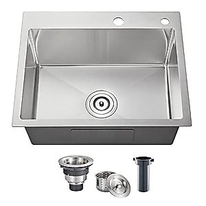 POPFLY 23 Inch Kitchen Sink,18 Gauge Drop In Bar Prep Small Sink, Top mount 304 Stainless Steel Single Bowl Deep Sink,Brushed（23x18x9）