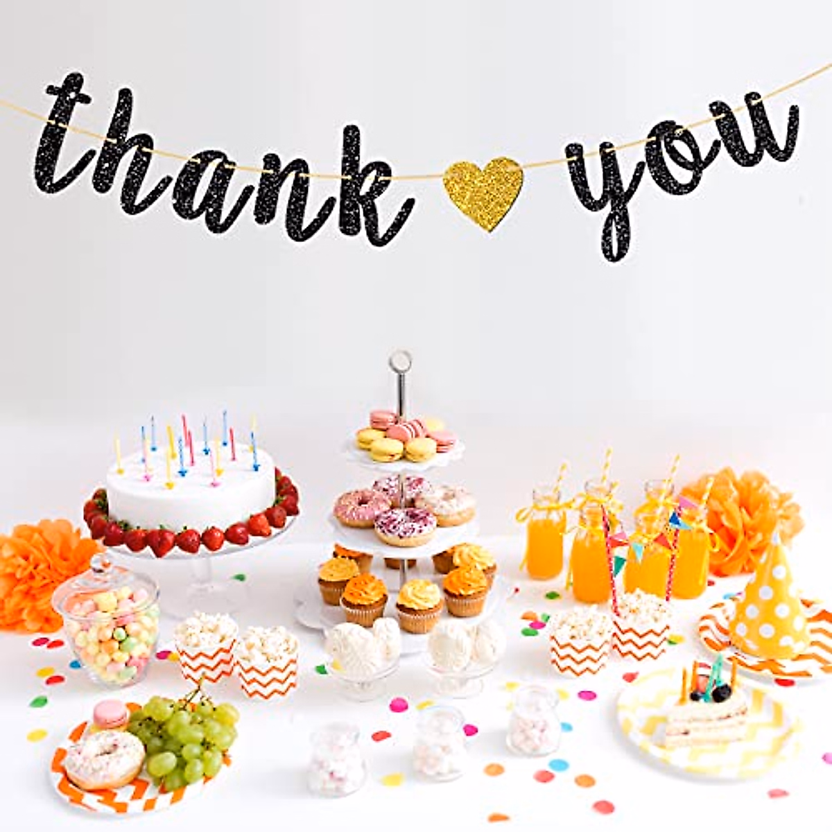 Black Glitter Thank You Banner - Engaged - Wedding - Bridal Shower Bunting Thanksgiving Photo Booth Props