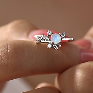Angol Moonstone Ring Sterling Silver Moonstone Ring for Women Leaf Branch Vine Rings Simple Moonstone Jewelry Gift for Woman Teen Girls (7)