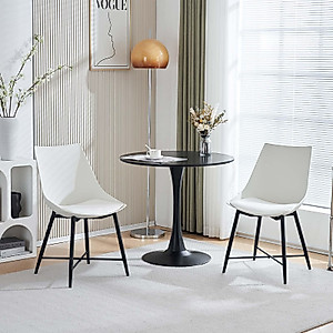 ANOUR Modern Dining Chairs Set of 2,Plastic Kitchen Chairs with PU Leather Cushions and Sturdy Metal Legs, Upholstered Armless Side Chair for Dining Room, Kitchen,Living Room-White