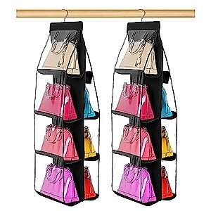 Geboor 2 Pack Purse Organizer Closet, 8 Pockets Hanging Handbag Organizer Purse Hanger Closet Bag Organizer for Closet with Metal Hooks