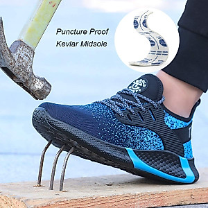 AONEGOLD Safety Shoes for Men Steel Toe Sneaker Work Shoes Lightweight Breathable Industrial Construction Shoes Roofing Shoes(Blue, 41)