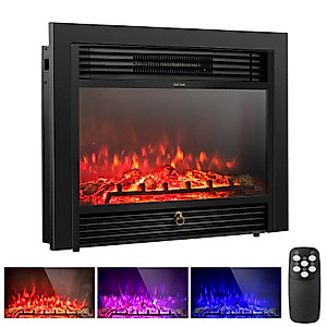 SIMOE 28.5" Electric Fireplace Insert,750 W/1500W Fireplace Heater Insert with LED Flame & Remote Control & Thermostat & Adjustable Flame,for Living Room, Bedroom & Office, Black