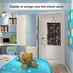 JOYMOMO Hanging Storage Organizer for Toy Cars Felt Display Case Hold Up 60 Toy Cars (Without Accessories)(Black)