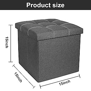 Mrcrypos Storage Ottoman Cube 15 Inch Dark Gray Storage Ottoman Linen Fabric Folding Small Ottoman Footrest Seat Suitable for Living Room Bedroom 15"x15"x15"
