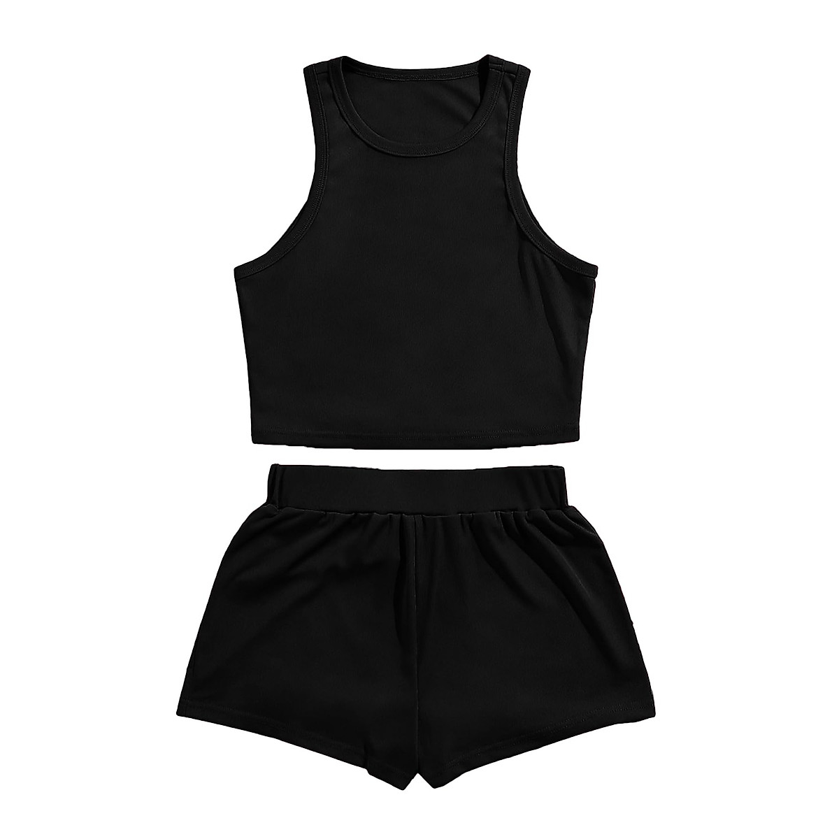 Verdusa Women's 2 Piece Outfit Sleeveless Crop Tank Top and Shorts Tracksuit Set Black XL