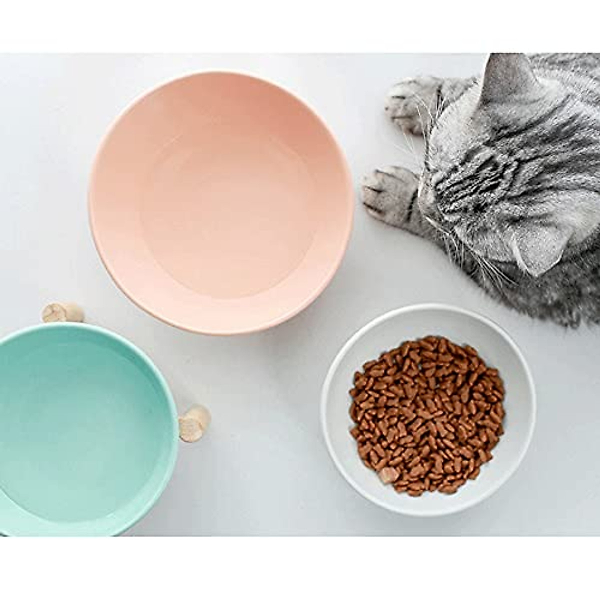 FUUIE Bowls for Food and Water New Ceramic Cat Bowl, Iron Bracket, Dog Food Bowl, Dog Food Bowl, Pet Supplies, Washbasin, Waterer, Feeder (Color : Blue, Size : Small)