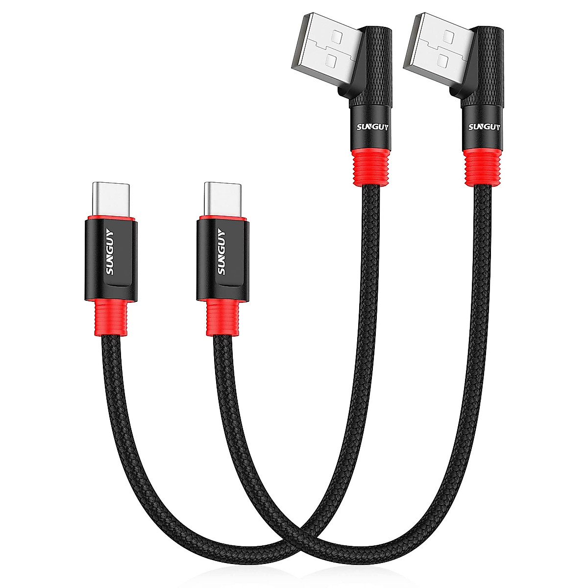 SUNGUY USB A to C Cable Right Angle, [2-Pack,1ft] 90 Degree Braided Fast Charging & Sync Type C Cable Compatible for Samsung Galaxy S10 S10E S9 S8 Plus Note 9, Nintendo Switch,Oculus Quest 2