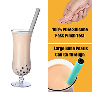 ALINK 15 inch Extra Long Silicone Straws + 2 Silicone Boba Straws 8 Smoothie Straws