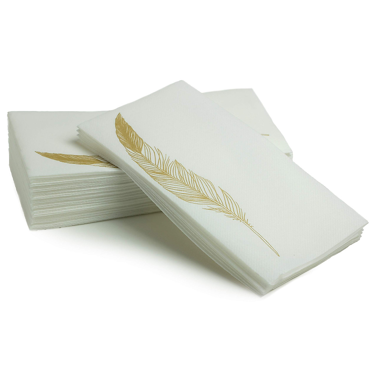 SimuLinen Decorative Gold Feather Design Paper Towels - Hand Towels for Bathroom - Cloth-Like, Linen-Feel for Guest Bathroom Essentials, Size: 12x17” (Pack of 100) Made in Germany