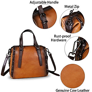 Genuine Leather Handbags for Women Top Handle Satchel Purses Ladies Vintage Crossbody Shoulder Bags Hobo Bag (Brown)