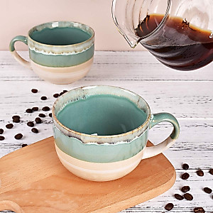 Bosmarlin Large Ceramic Coffee Mug Set of 2, Stoneware Jumbo Latte Mugs for Office and Home, 16 Oz, Dishwasher and Microwave Safe(Green, 2)