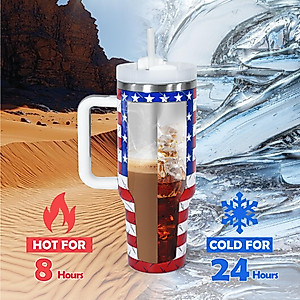 Icesip 4th of July Gifts For Him, 40oz Tumbler with American Flag, Insulated Steel Patriotic Cup USA Coffee Mug with Handle & Lid for Husband, DAD, Men