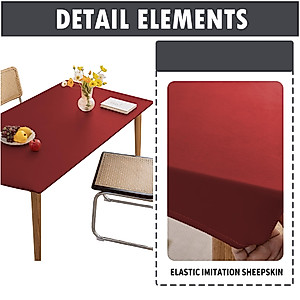 Huierxun PU Stretch Fitted Rectangle Tablecloth with Elastic Edge 35 x 55 Inch Waterproof Oil Proof Table Cloth Wipeable Table Cover for Indoor Outdoor Furniture Protect (Red,35"x55")