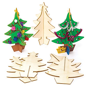 Baker Ross AW983 Wooden 3D Christmas Trees Kit - Pack of 5, Festive Arts and Crafts