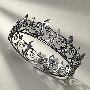 SWEETV Gothic Full King Crown - Metal Crowns and Tiaras for Men/Women (Unisex), Goth Prince Prom Party Hats, Halloween Cosplay Costume Accessories, Black