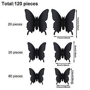 120 Pieces 3D Butterfly Wall Stickers 3 Sizes Removable Butterfly Mural Decals for Baby Kids Room Wedding Home Fridge DIY Art Decor (Black)