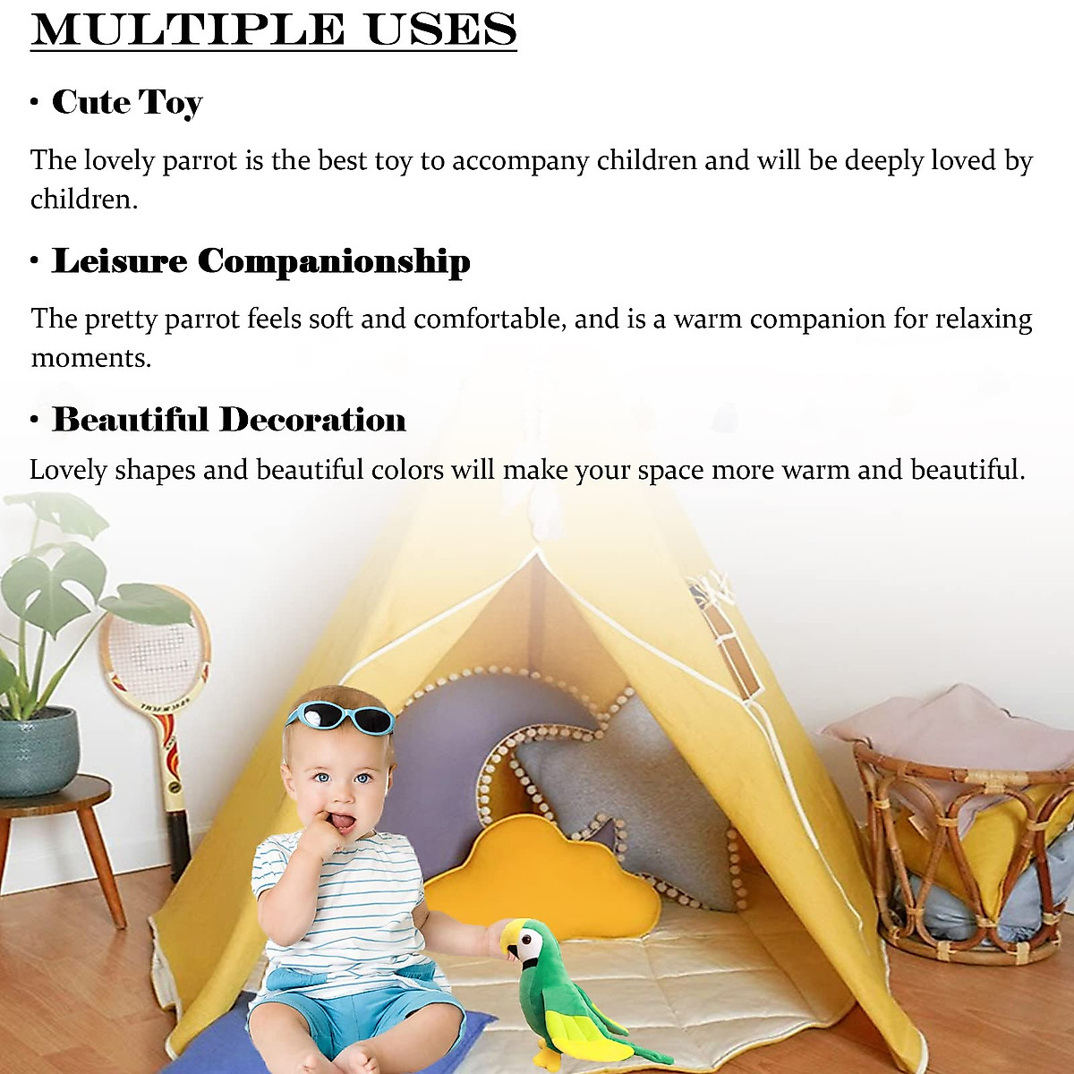 zhidiloveyou Parrot Stuffed Animal Plush Bird Stuffed Toy for Girls Boys (10.6 inch, Green)